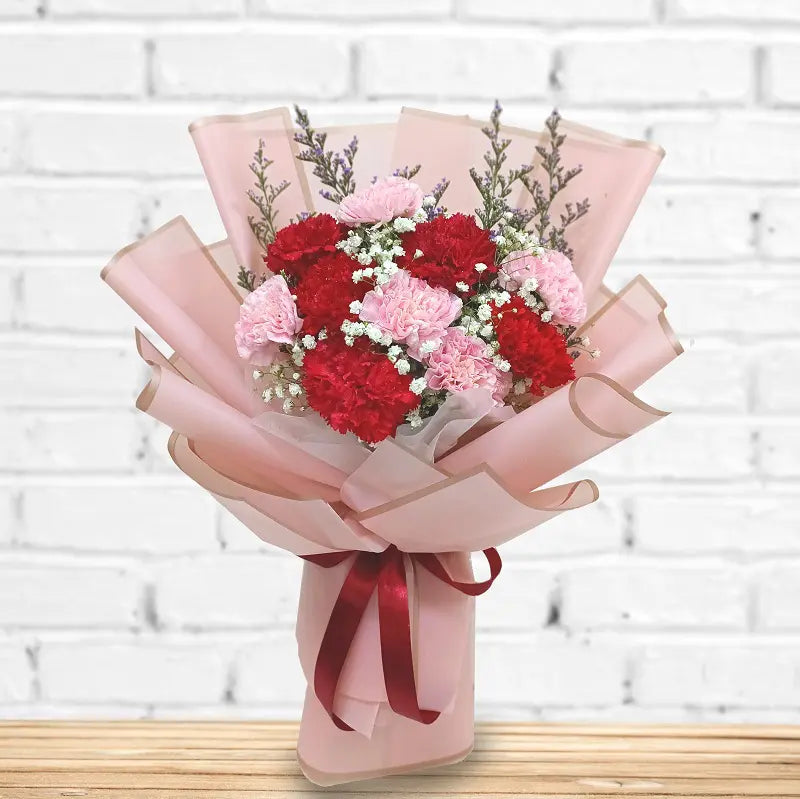 10 Pink and Red Carnation Bouquet | Carnation Bouquet